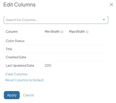 Customize columns on Cards