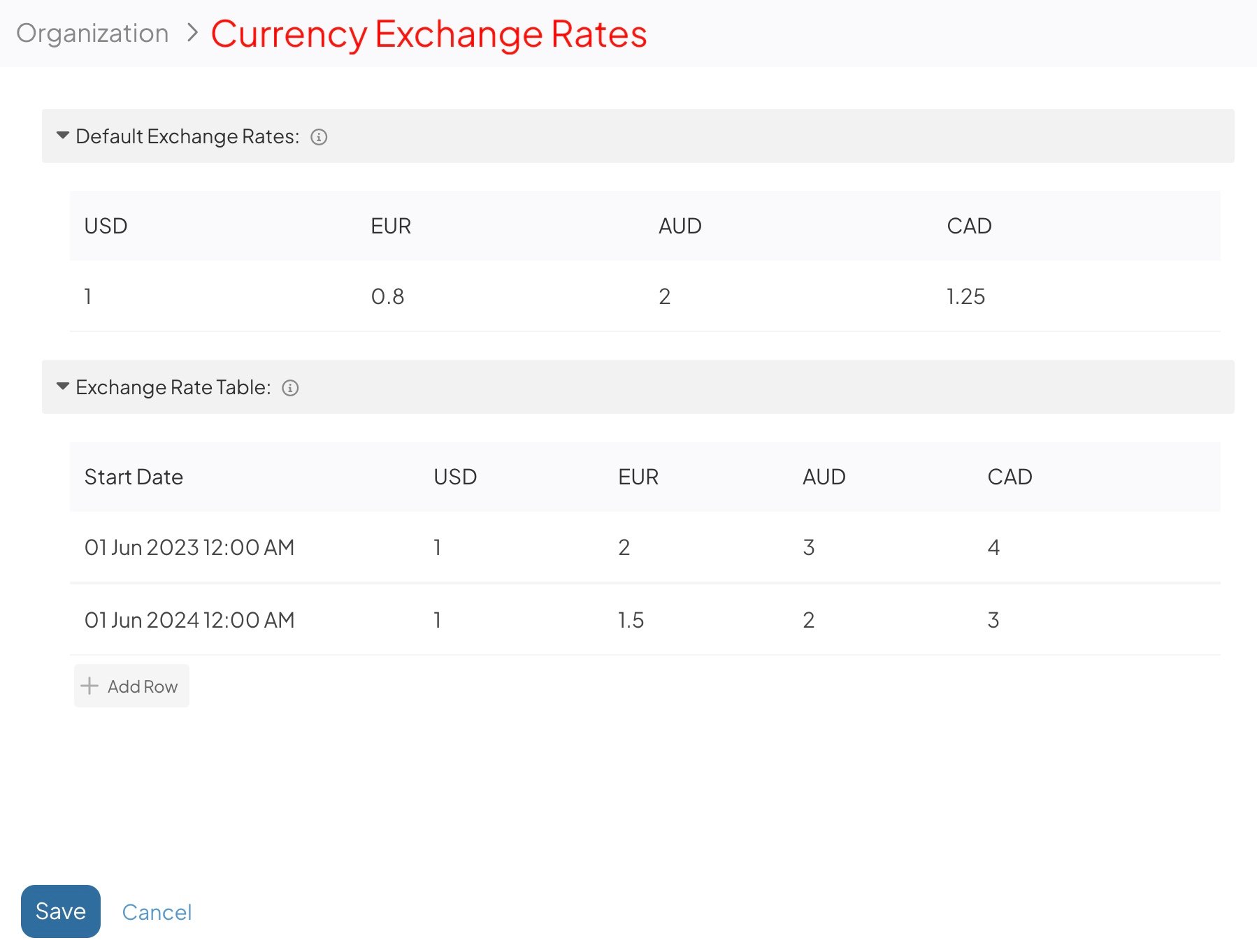 Set Currency Exchange Rates